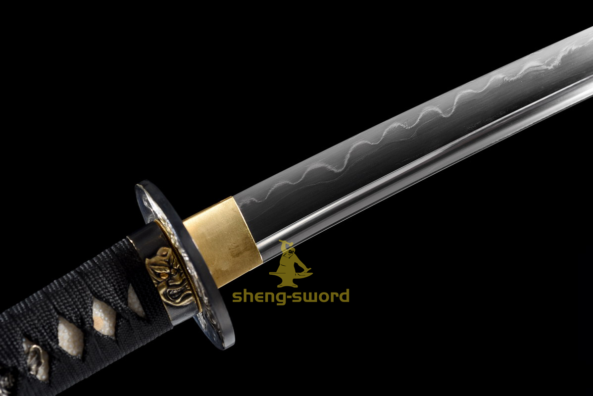 Clay Tempered T10 Laminated Steel Japanese Katana Wind God Tsuba Sword ...