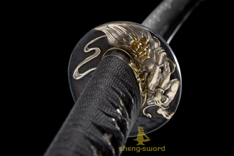 Clay Tempered T10 Laminated Steel Japanese Katana Wind God Tsuba Sword ...